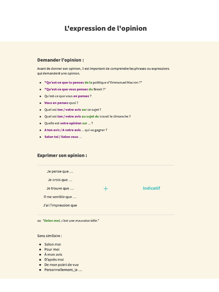 Module 10 - Exprimer Son Opinion | PDF