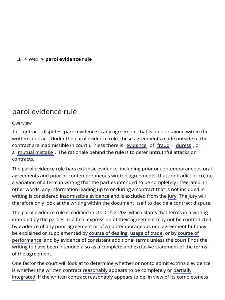 Parol Evidence Rule - Wex - US Law - LII / Legal | PDF | Parol Evidence ...