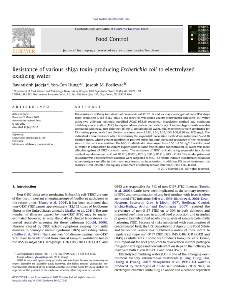 Resistance of Various Shiga Toxin-Producing Escherichia Coli To ...