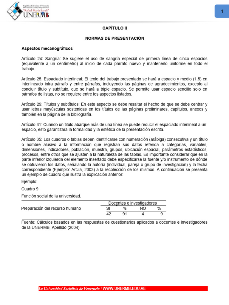 Normas para La Presentacion de Trabajos Unermb | PDF | Puntuación | Citación