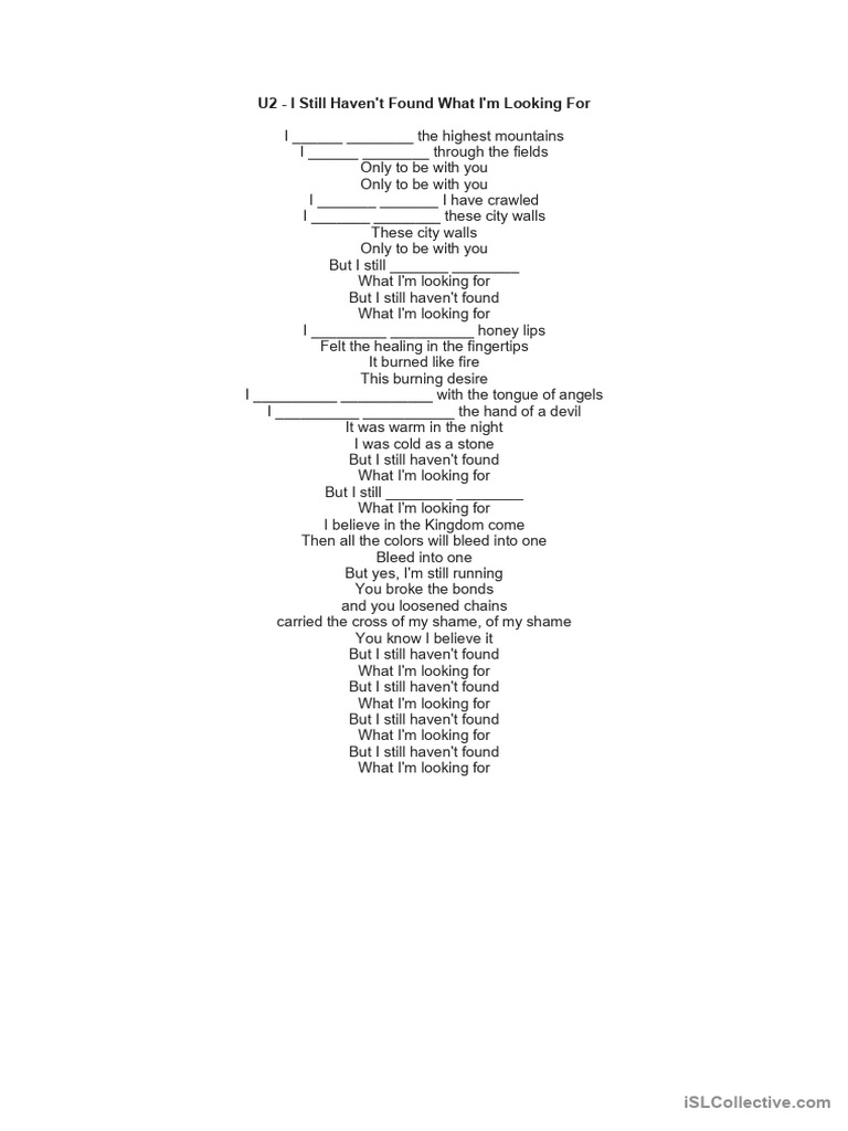 PRESENT PERFECT TENSE. While You Listen to the Song Fill in the Blanks ...