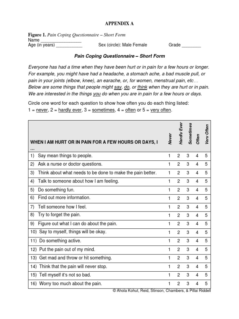 Pain Coping Questionnaire | PDF | Pain