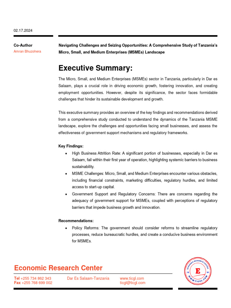 MSME's-Tanzania | Download Free PDF | Survey Methodology | Entrepreneurship