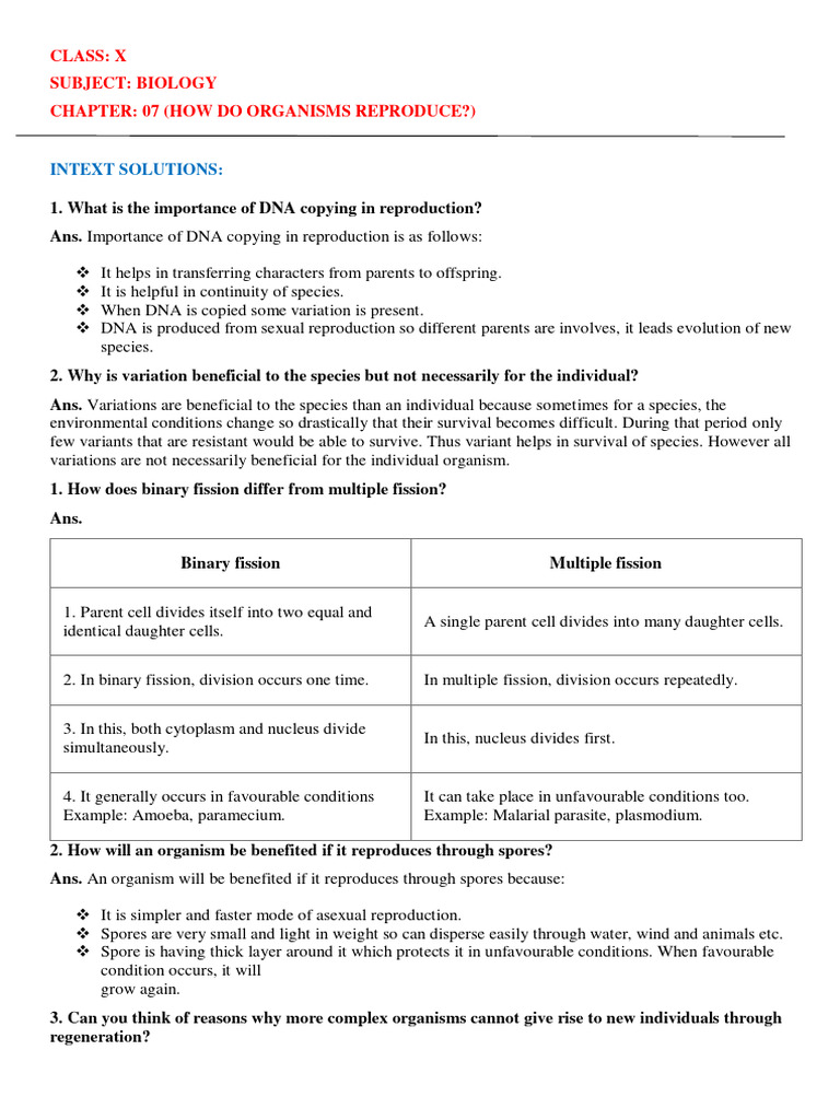 G10 Biology CH-07 Book Back Solution | PDF | Reproduction | Fertilisation