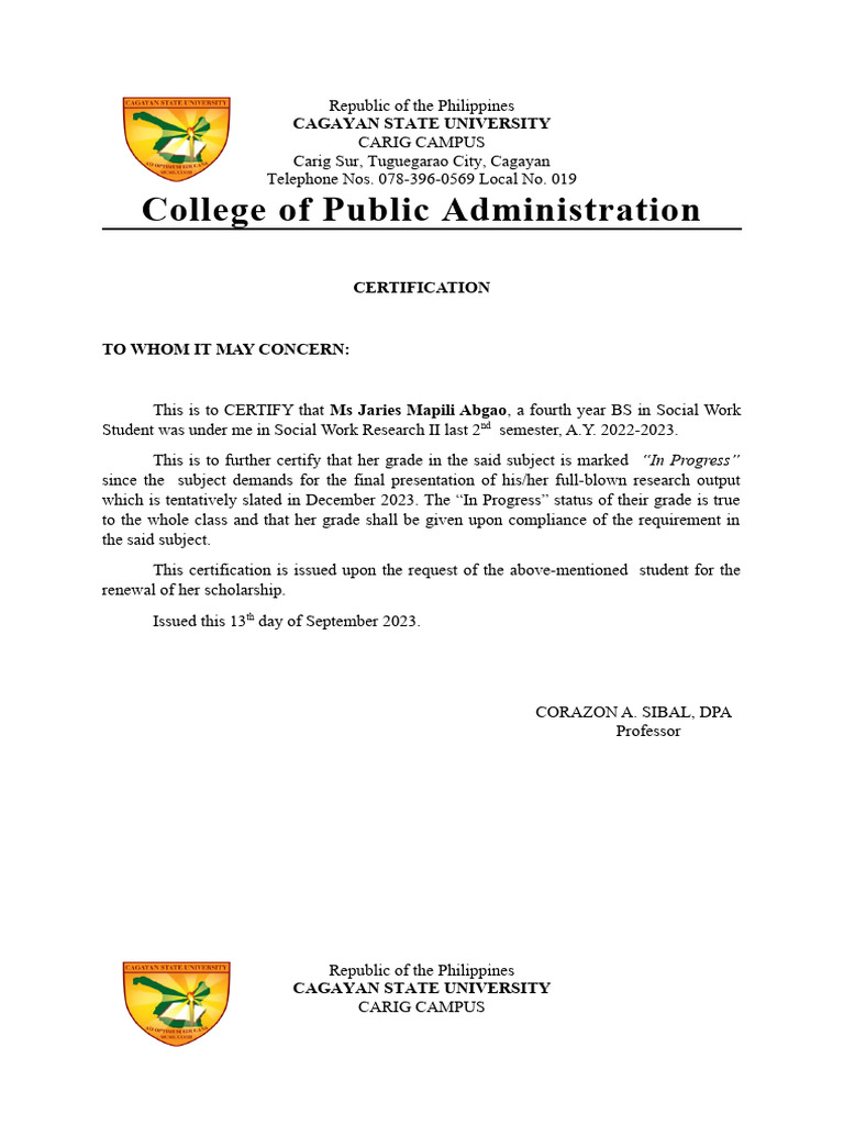 Cert of grades | PDF