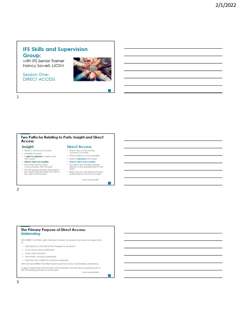 Nancy Sowell Direct Access Skills Session 1 Handouts | PDF | Psychotherapy | Self