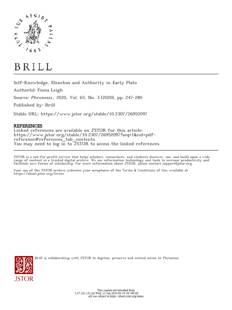 Self-Knowledge, Elenchus and Authority in Early Plato | PDF