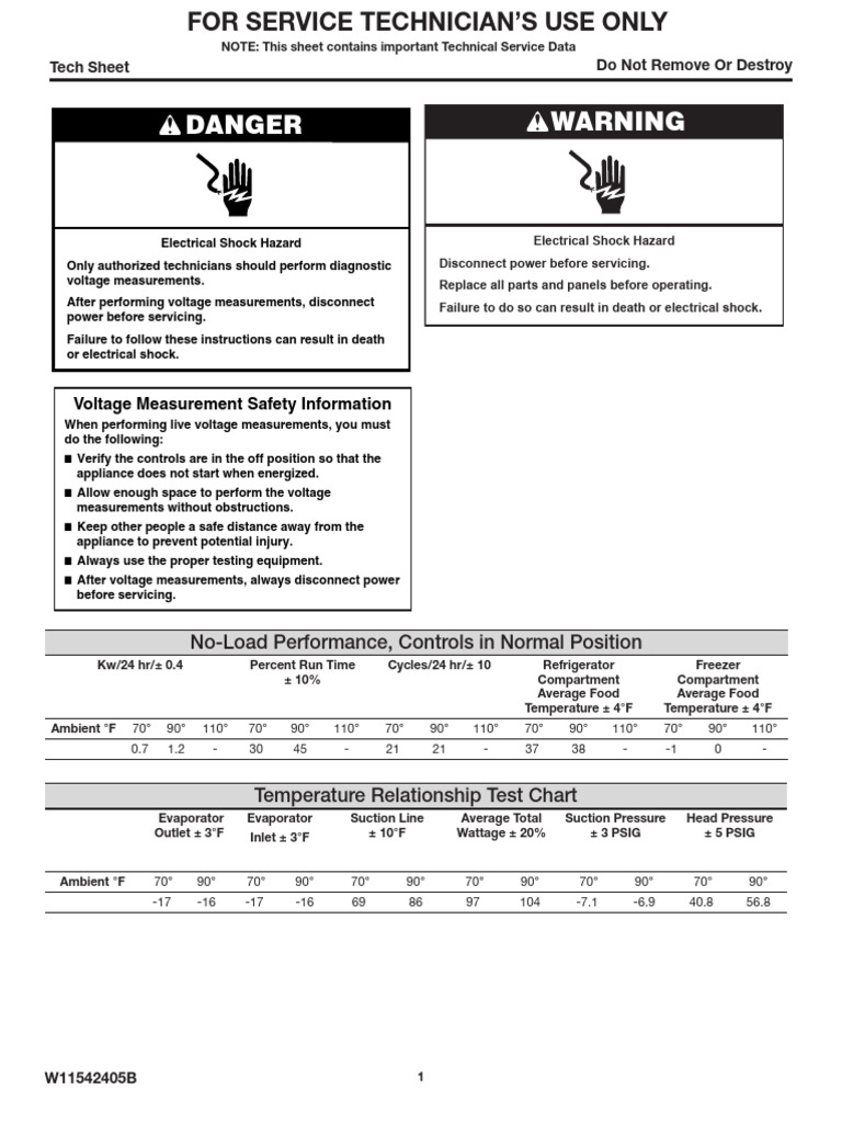 Tech Sheet w11542405 Revb | PDF | Refrigerator | Capacitor