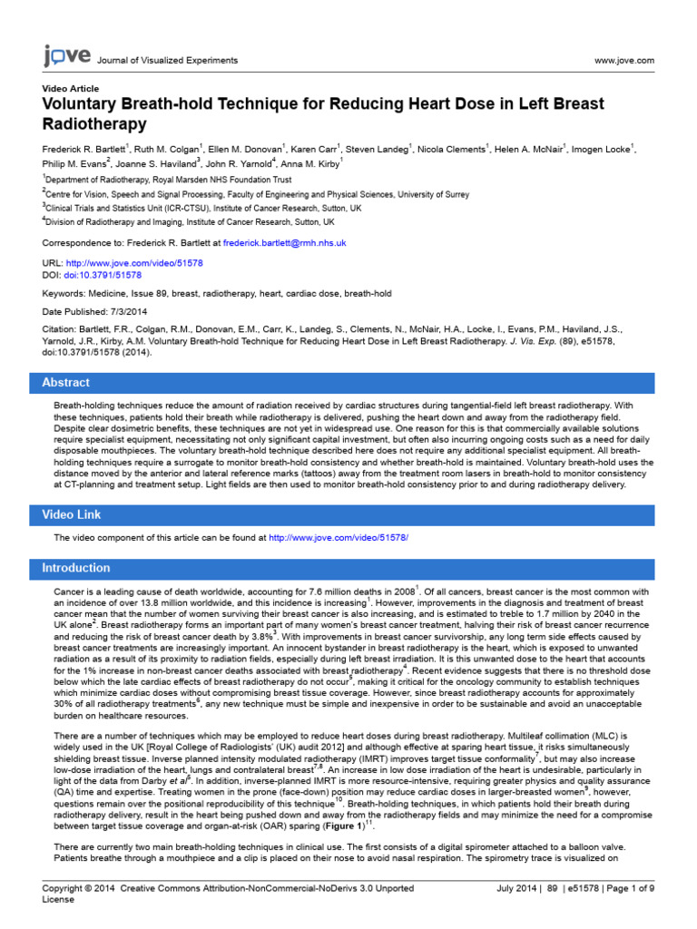 Breath Hold Breast | Download Free PDF | Radiation Therapy | Breast Cancer