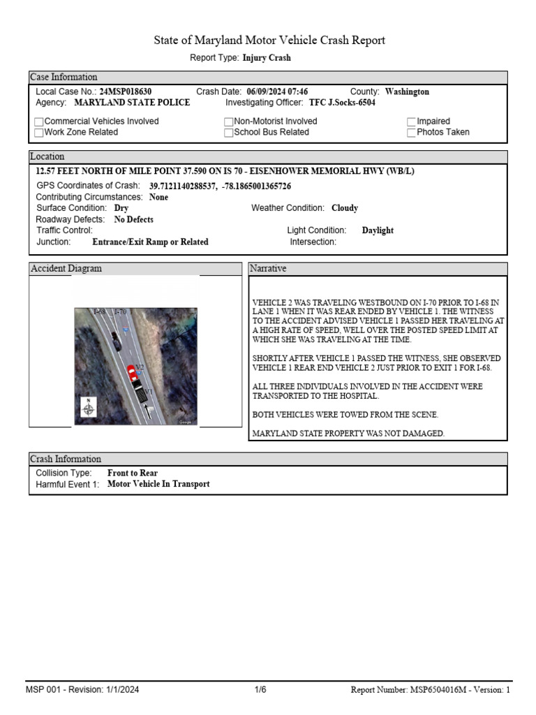 State of Maryland Motor Vehicle Crash Report on John Fetterman's crash ...