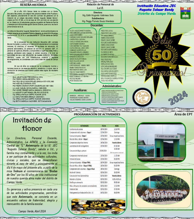 Triptico EPT 2 - Aniversario I.E. ASB | PDF | Salud y bienestar