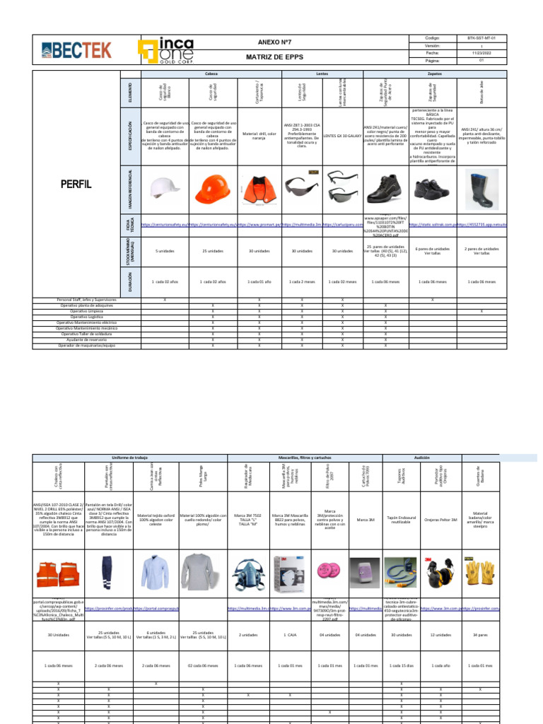 Anexo 12. Matriz de EPPS | Descargar gratis PDF | Sector secundario de la economía | Materiales