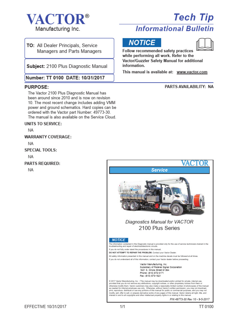 Vactor 2100 Plus Diagnostic Manual | PDF | Copyright | Freedom Of ...