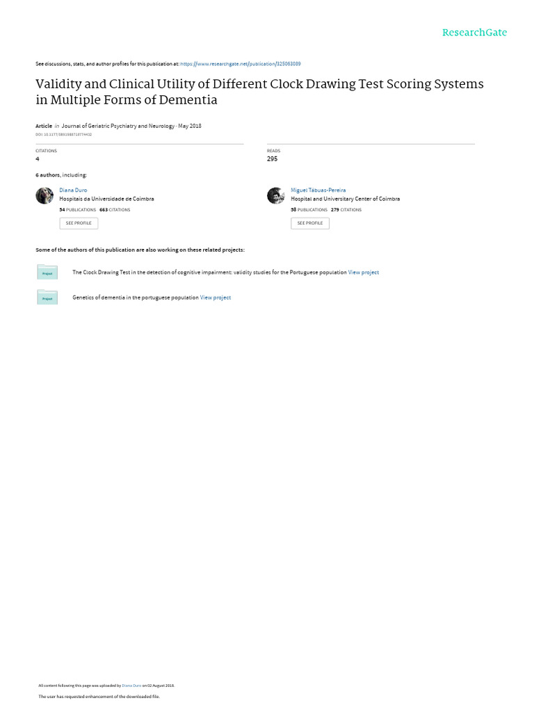 Validity and Clinical Utility of Different Clock Drawing Test Scoring ...
