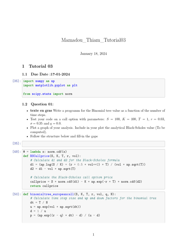 Mamadou Thiam Tutorial03 | PDF | Theoretical Computer Science | Derivative (Finance)