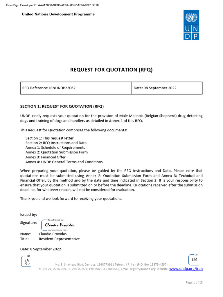 Request For Quotation (RFQ) - UNODC Dogs | PDF | Joint Venture | Consortium
