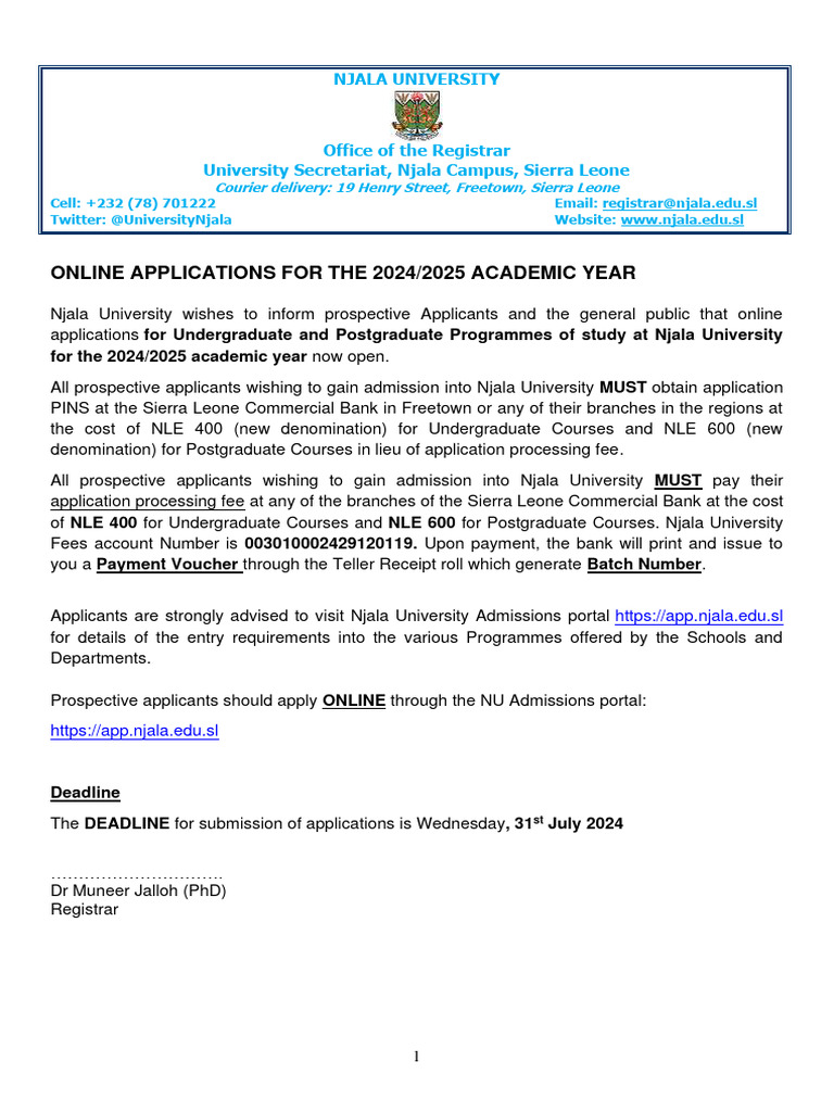 NU Advert - Admissions For 2024-2025 Academic Year | PDF | Bachelor's ...