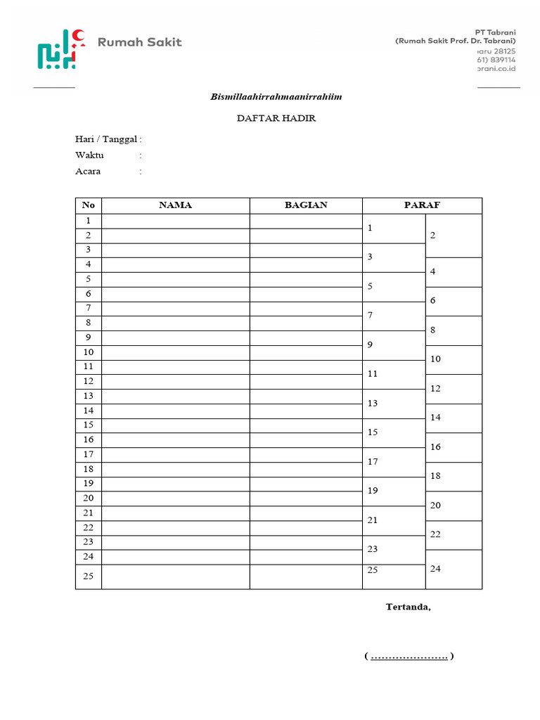 Daftar Hadir Kop Baru | PDF