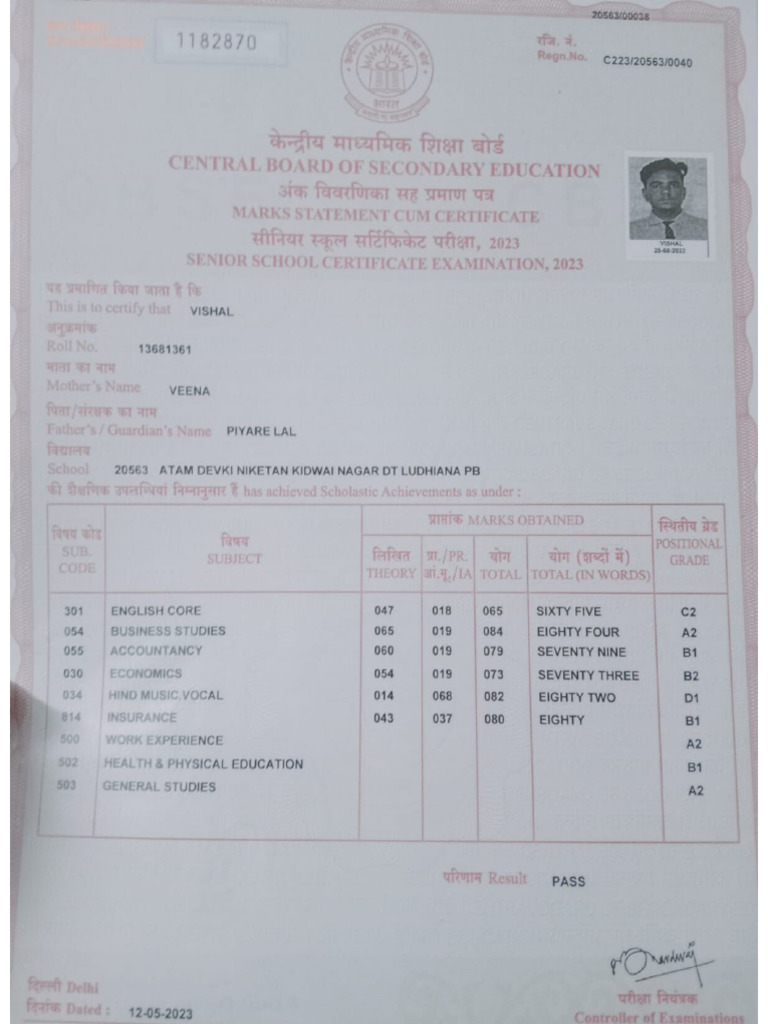 12TH Marksheet PDF | PDF