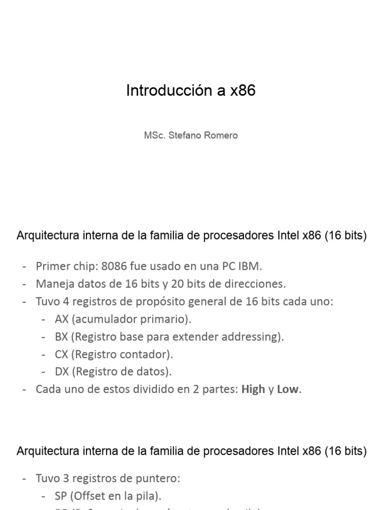 ARQUI 3 - Capítulo 2 - Introducción A x86 | PDF | Lenguaje ensamblador | Microprocesador