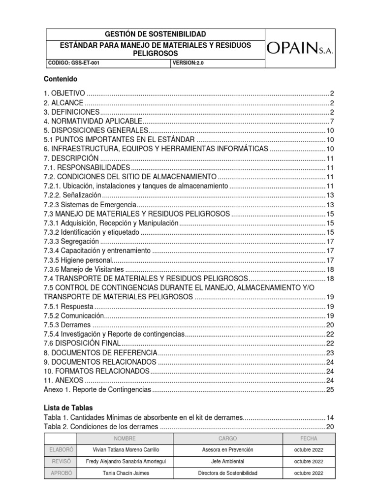 Gss-Et-001 Estandar para Manejo de Materiales y Residuos Peligrosos | PDF | Agua | Residuos