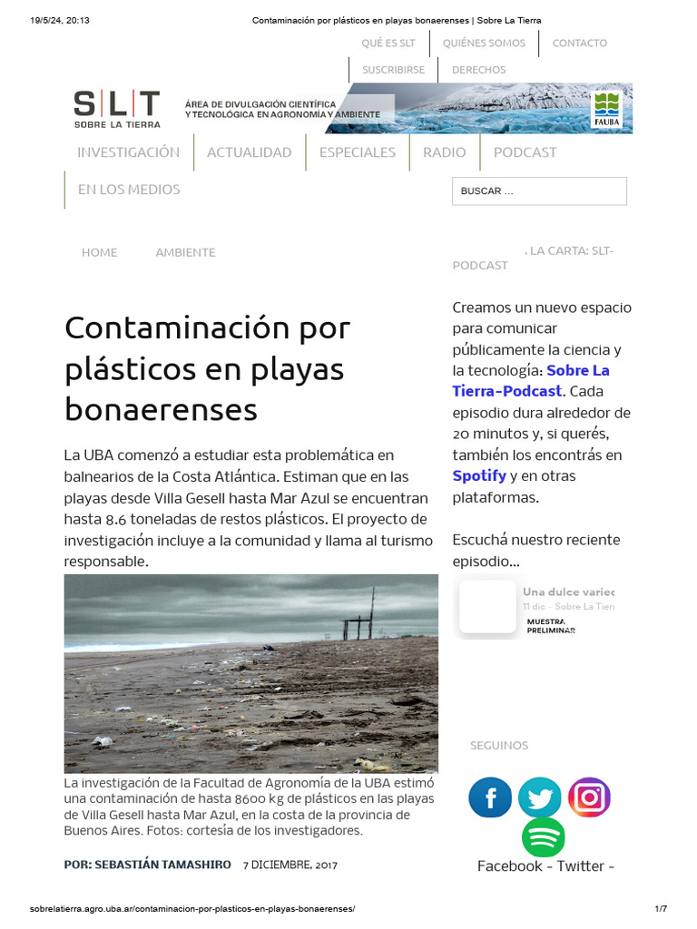 Contaminación Por Plásticos en Playas Bonaerenses _ Sobre La Tierra | PDF | Contaminación | El ...