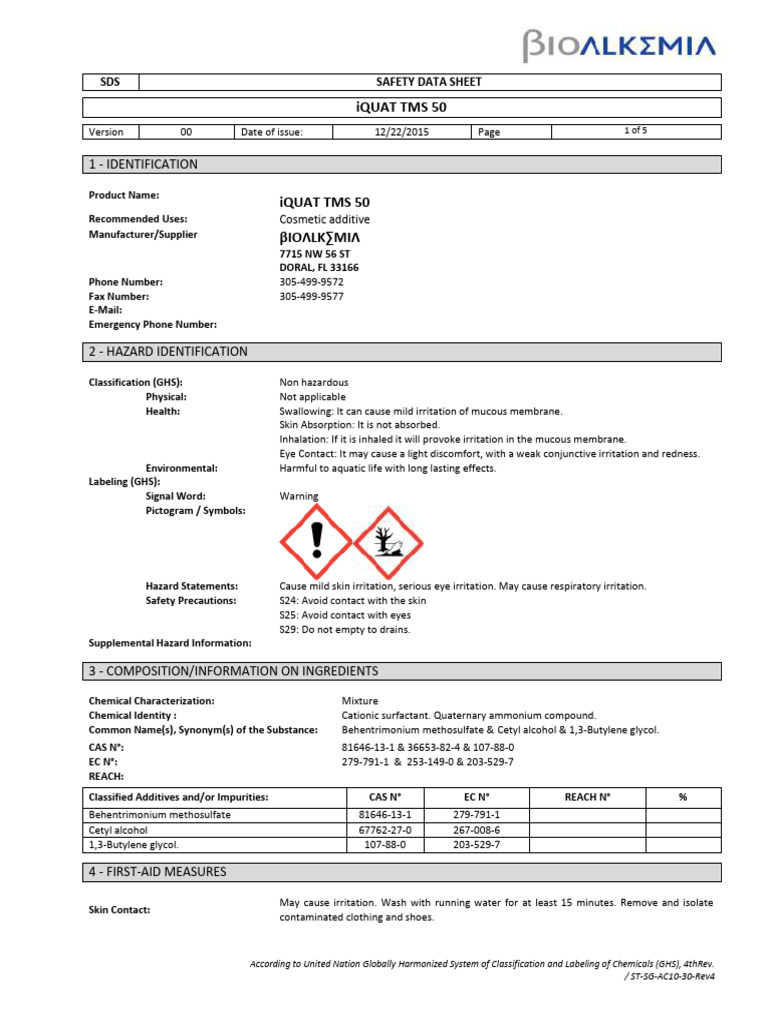 SDS - iQUAT TMS 50-ENG | PDF | Personal Protective Equipment | Dangerous Goods