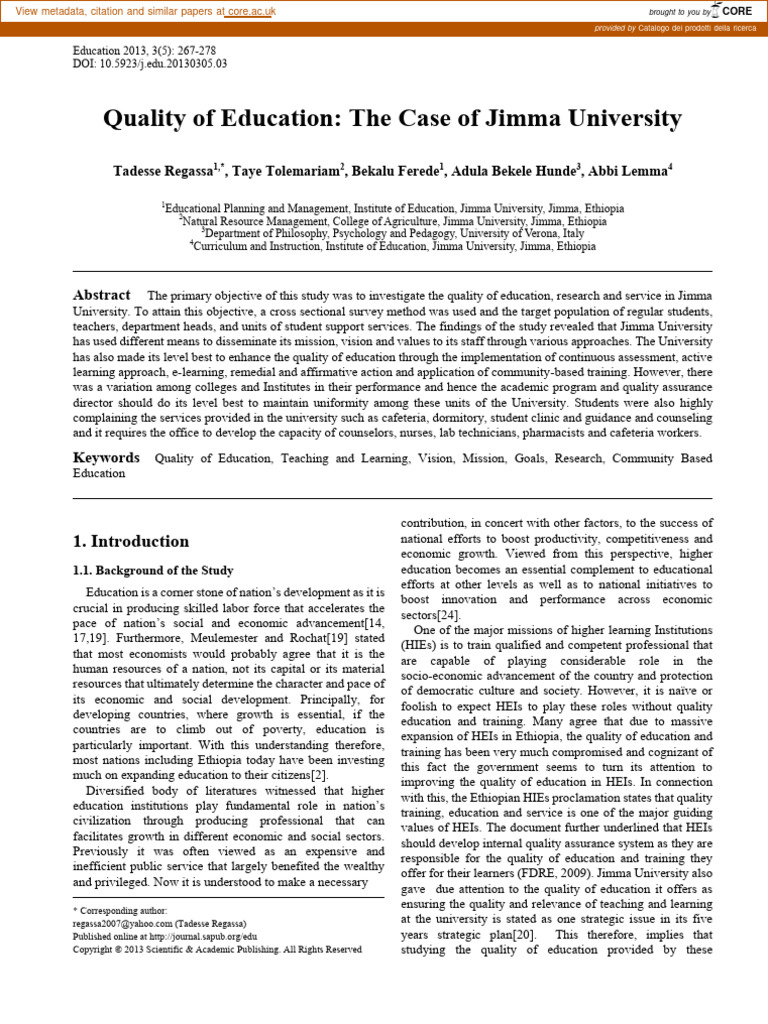 Quality of Education: The Case of Jimma University | PDF | Curriculum ...