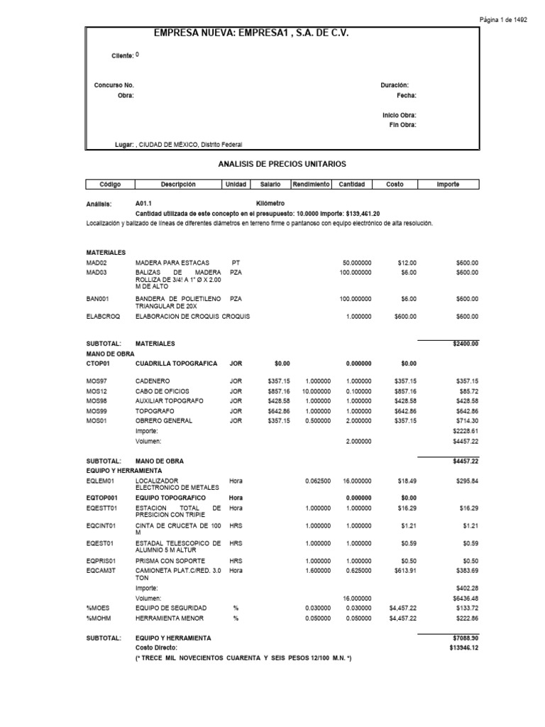 Análisis de Precios Unitarios | PDF | Presupuesto