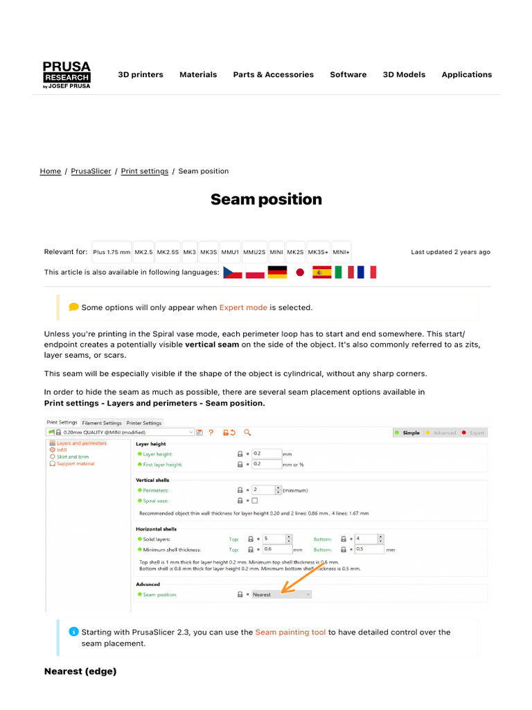 Seam Position - Prusa Knowledge Base | PDF