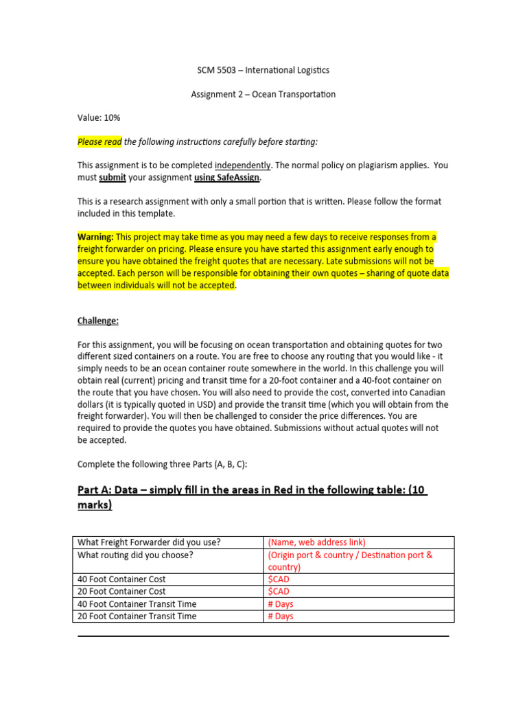 Assignment #2 Ocean Transportation | PDF