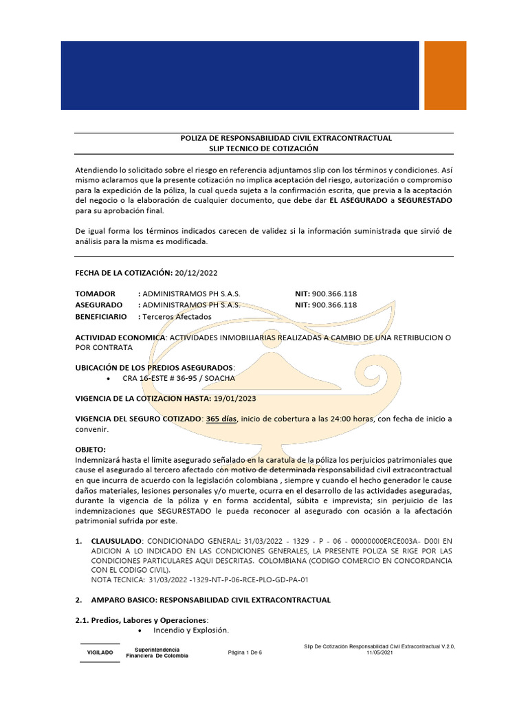 Administramos PH S.A.S (Rce) - Diciembre 20 de 2022 | PDF | Póliza de ...