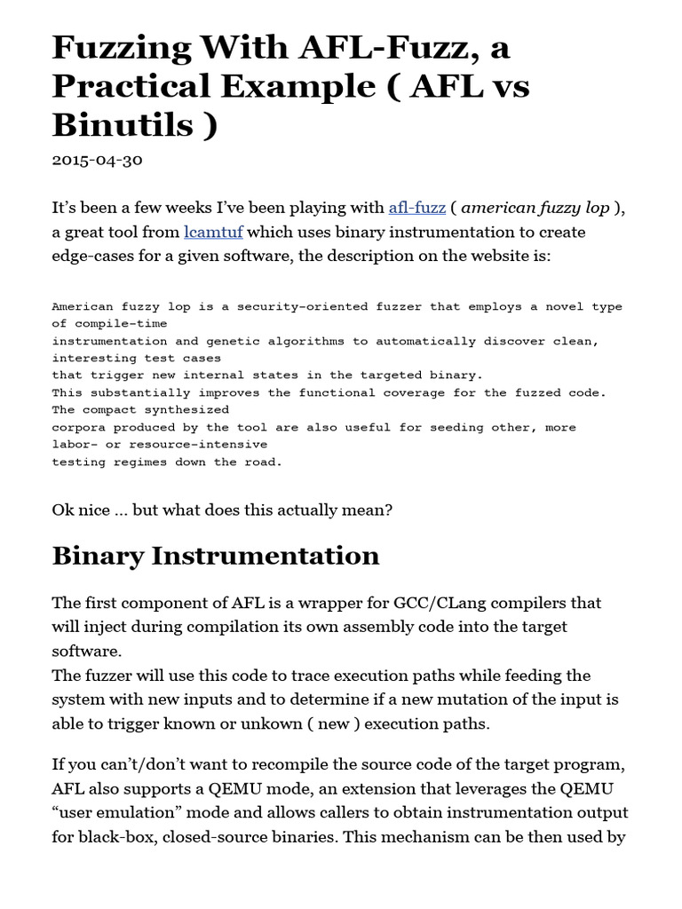 Fuzzing With AFL Fuzz A Practical Example (AFL Vs Binutils) | PDF ...