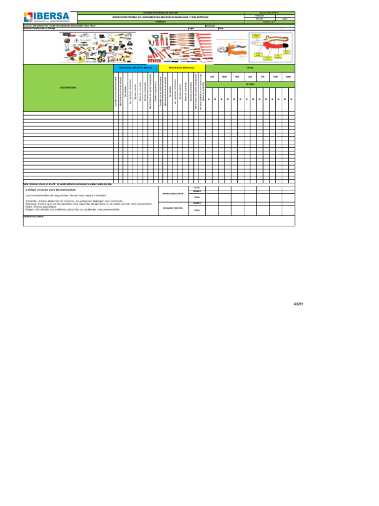 Inspec Preuso Herram | PDF | Electricidad | Materiales