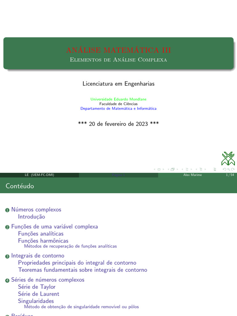 Tema01 ElemAnalComplexa | PDF | Integrante | Número complexo