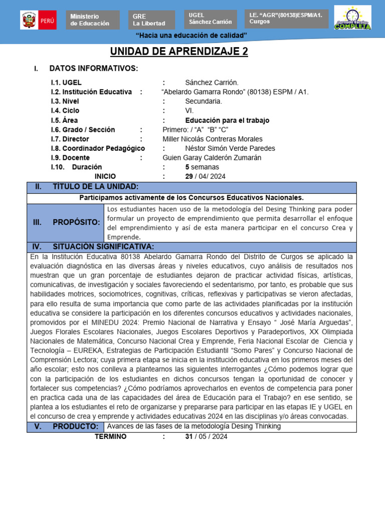 Unidad de Aprendizaje Ept 1ro | PDF | Aprendizaje | Evaluación