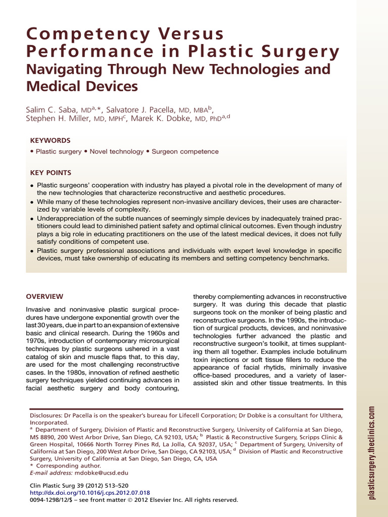 Competency Versus Performance in Plastic Surgery | PDF | Surgery ...