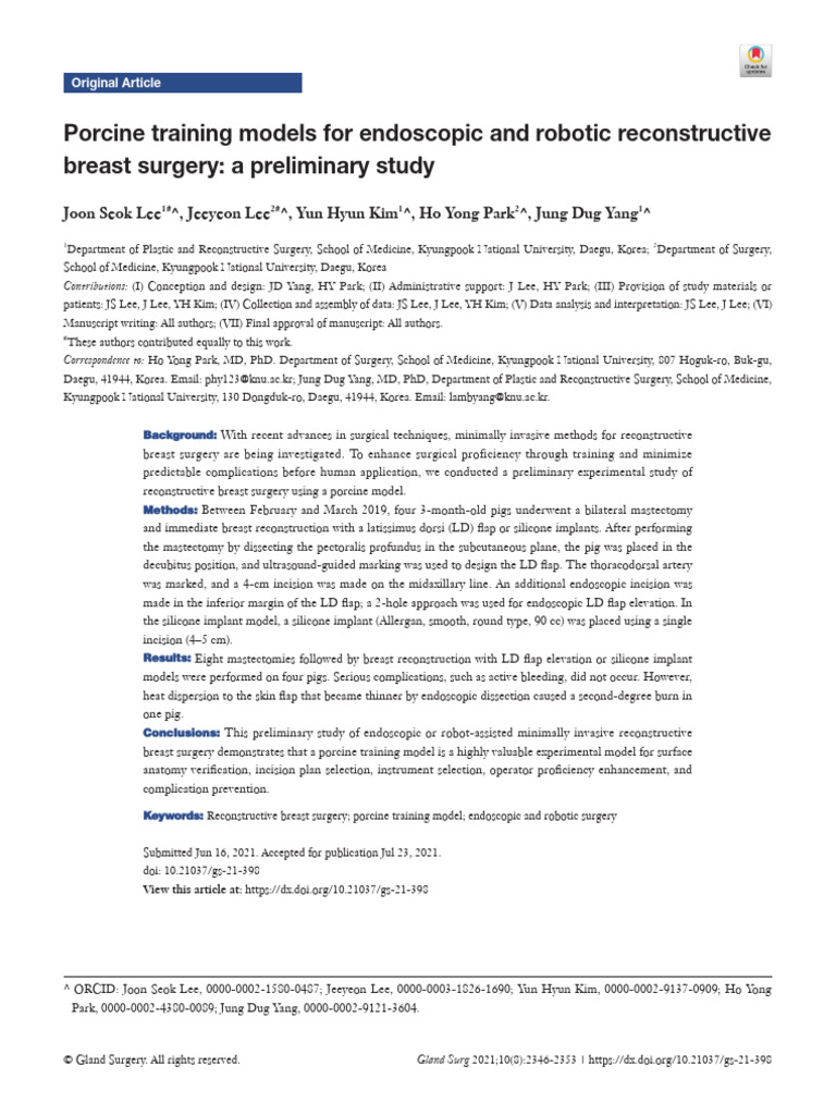 Porcine Training Models For Endoscopic and Robotic Reconstructive ...