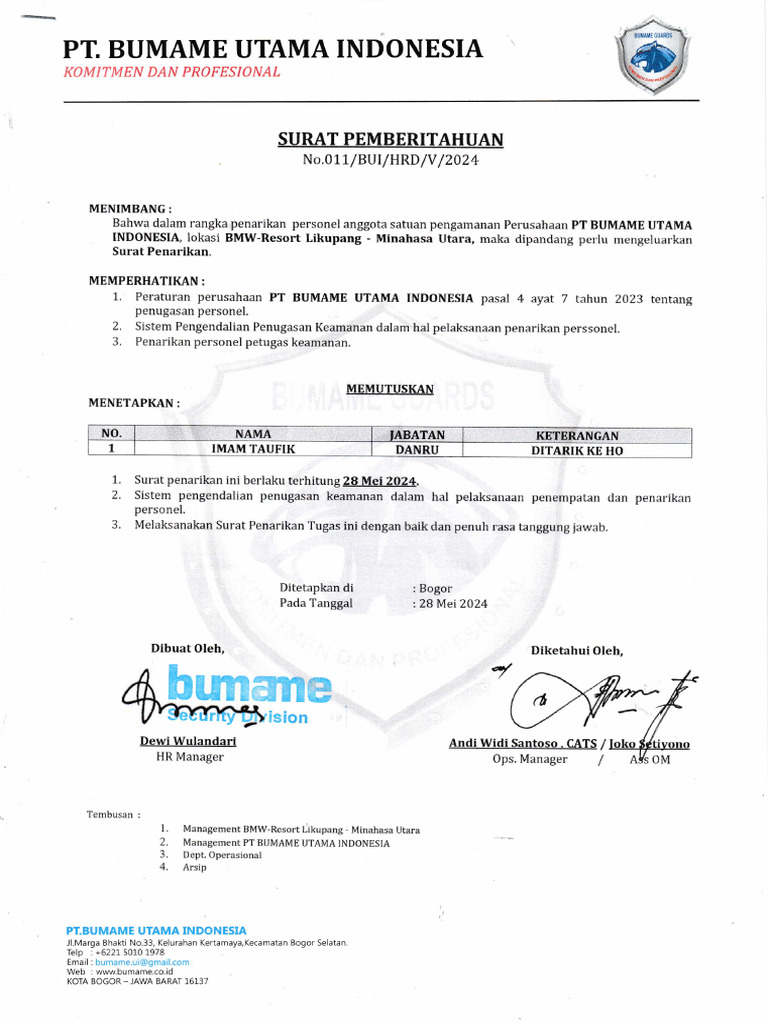 Surat Penarikan Danru Iman Taufik Bmw Manado | PDF