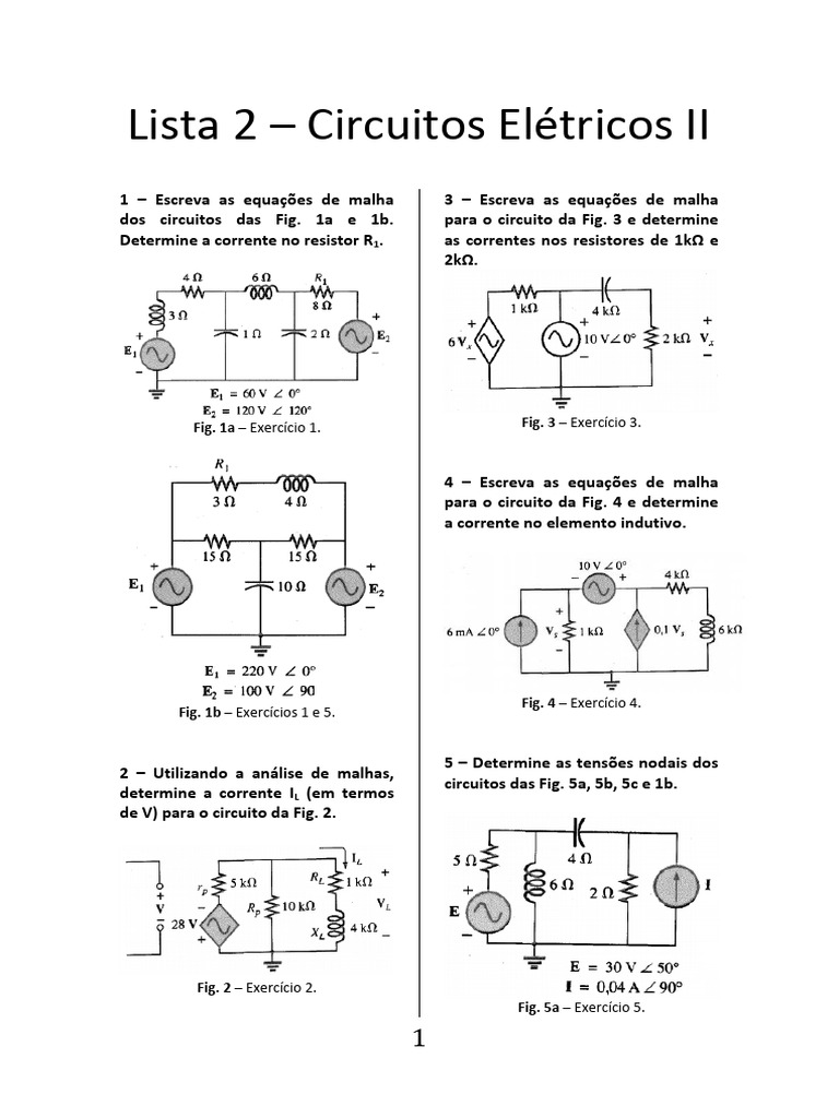 Circuitos Elétricos II - Lista 2 | Download grátis PDF | Rede elétrica | Indutor