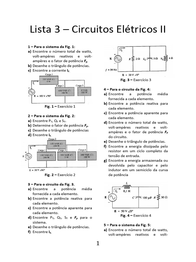 Circuitos Elétricos II - Lista 3 | PDF | Energia elétrica | Rede elétrica