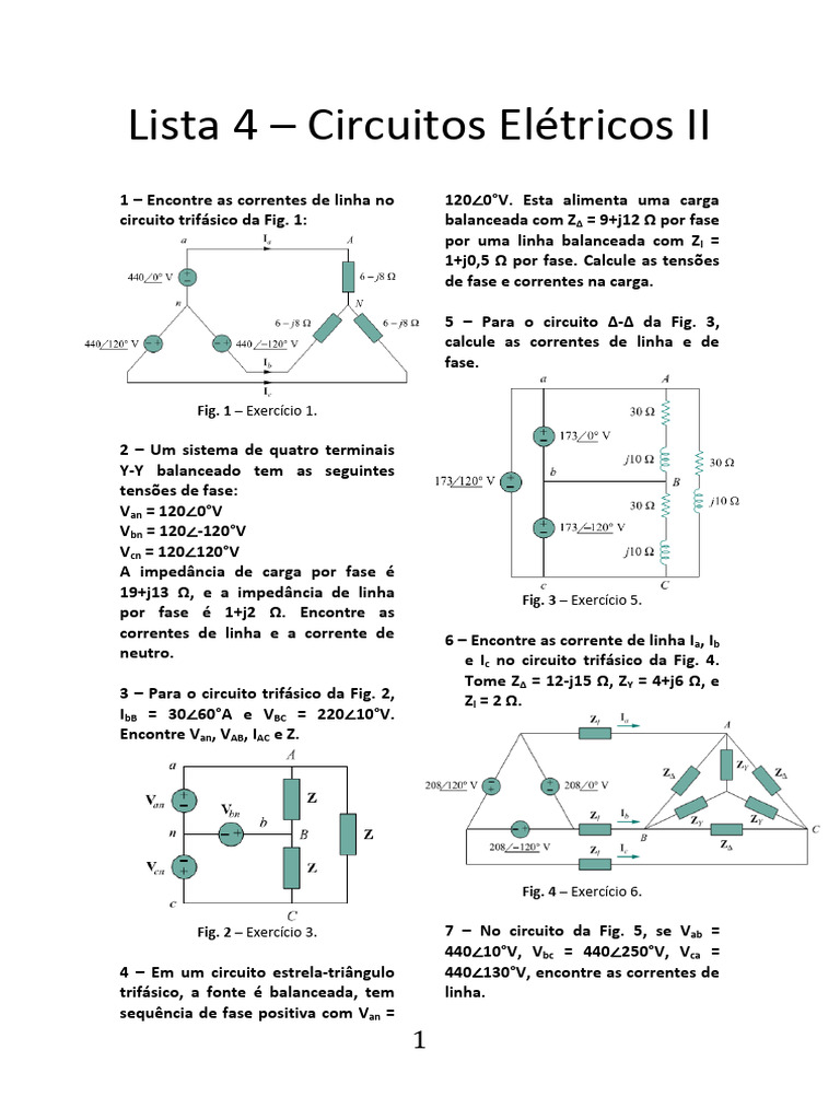 Circuitos Elétricos II - Lista 4 | PDF | Rede elétrica | Energia elétrica