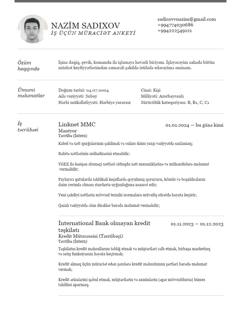 Nazim Sadıxov CV | PDF