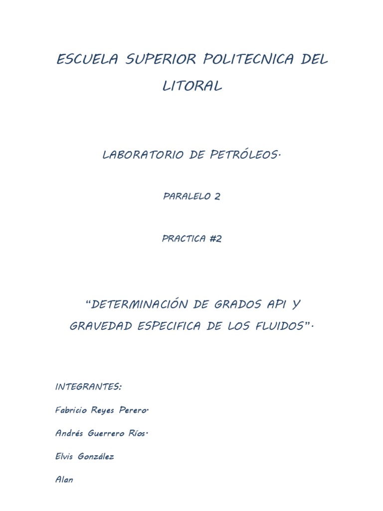 Determinación de Grados API y Gravedad Especifica de Los Fluidos ...