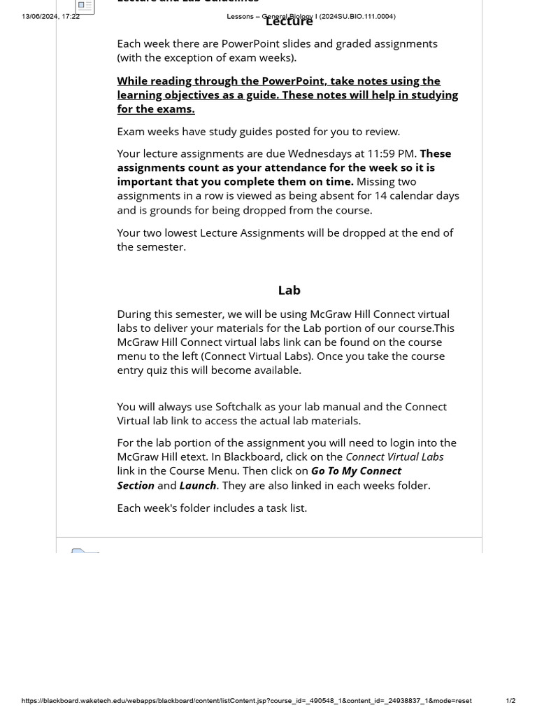 Lessons - General Biology I (2024SU - BIO.111.0004) | PDF | Biology ...