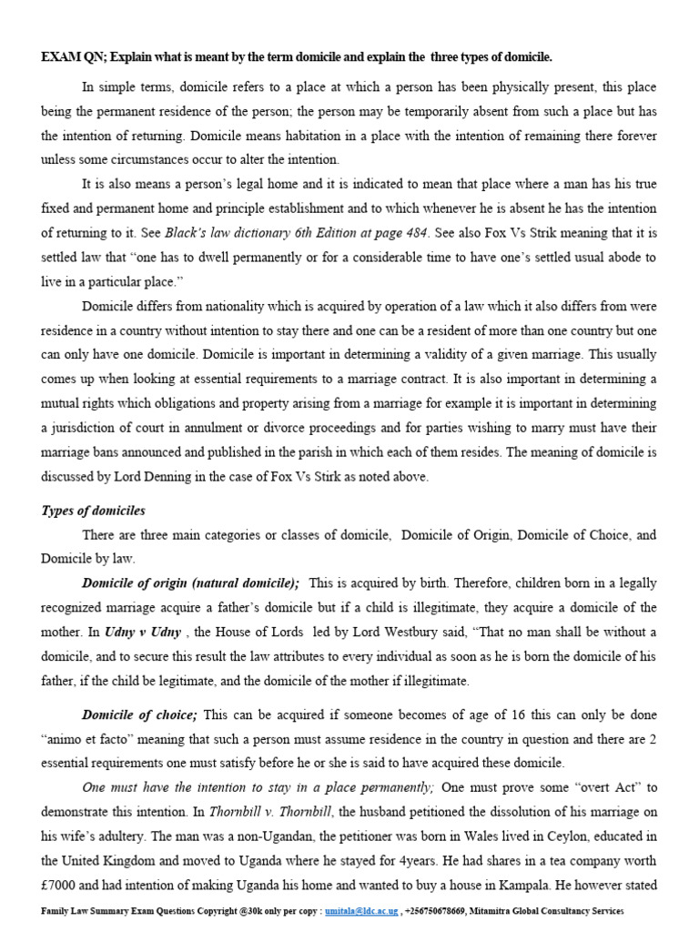 Family Law Exam Qa Summary Mitala Final | PDF | Marriage | Annulment