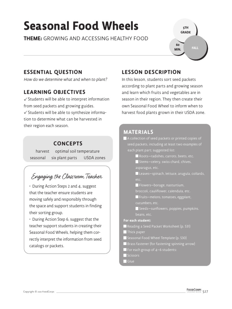 Grade 5 Seasonal Food Wheels 1 | PDF | Vegetables | Foods