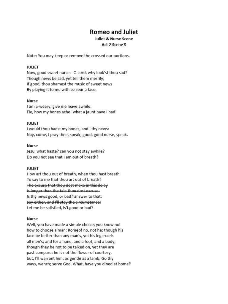 Romeo and Juliet - Juliet & Nurse Scene - Act 2 Scene 5 | PDF | Poetry