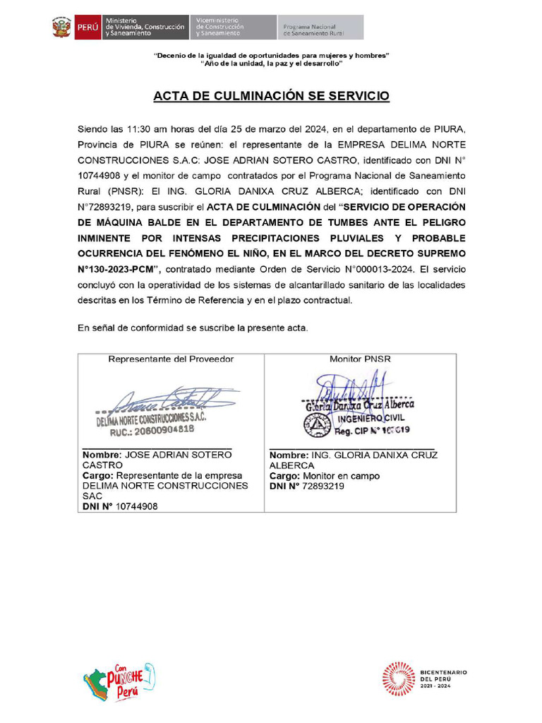 Acta de Culminacion General Oki | PDF