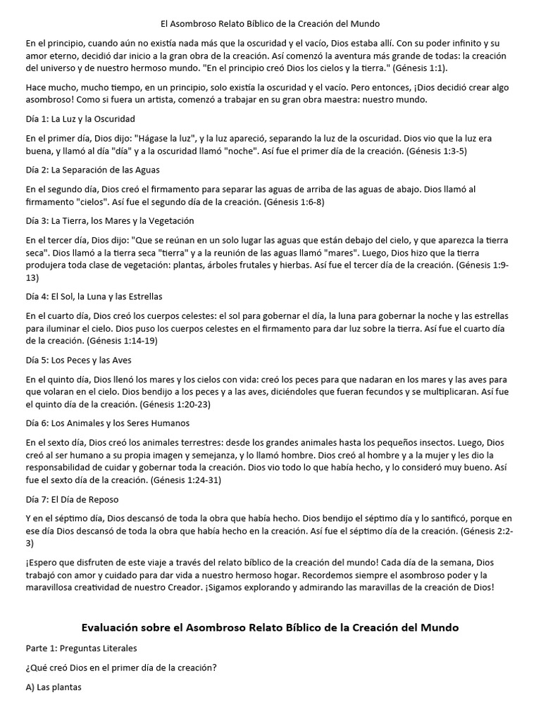 Lectura de La Creación GPT | PDF | Narrativa de la creación del Génesis | Creencia religiosa y ...